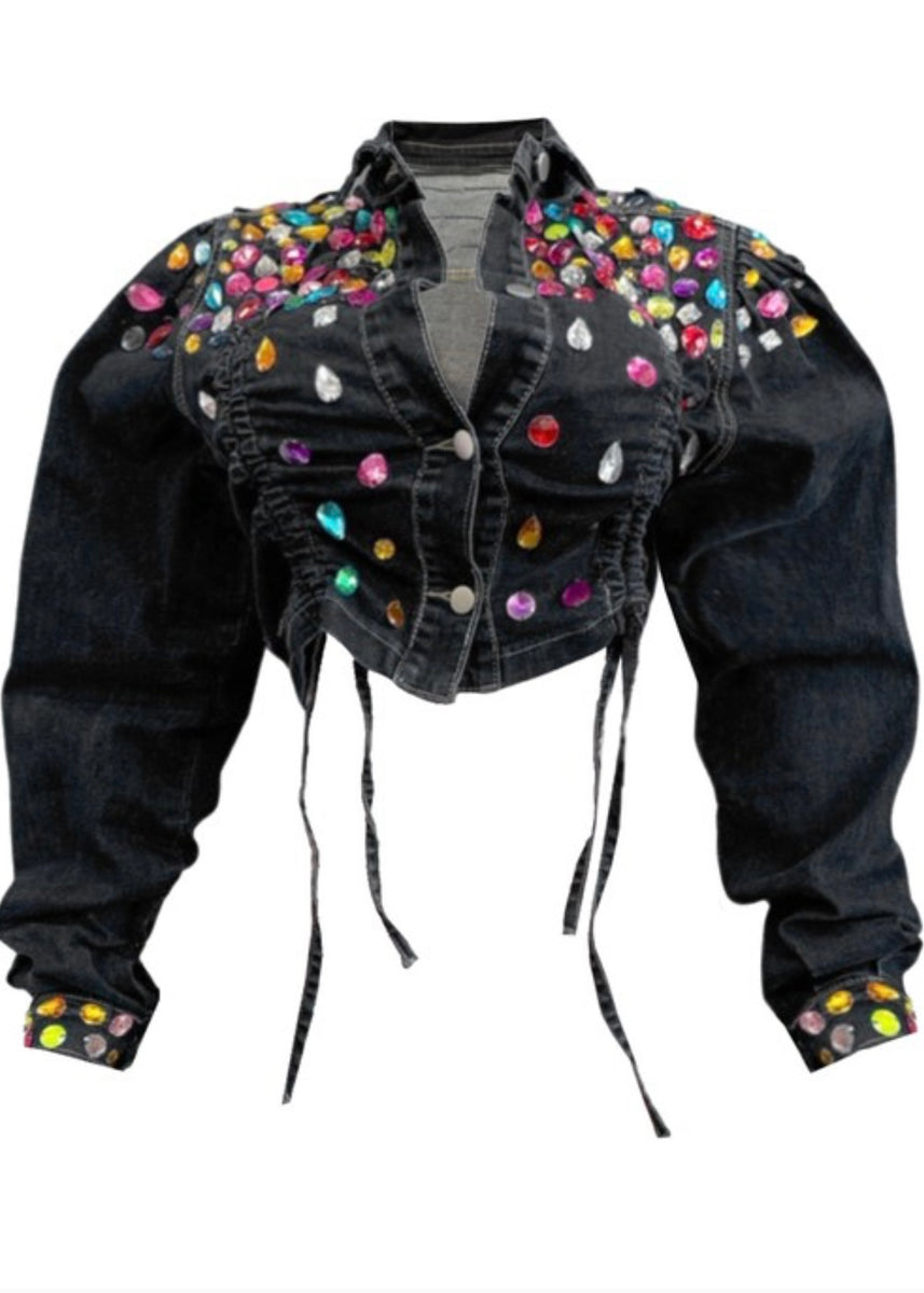 RHINESTONE DENIM JACKET (BLACK) – READY BY RONNIE BOUTIQUE